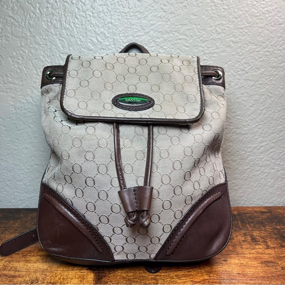 Oroton | Bags | Very Rare Vintage Oroton Canvas Brown Leather Backpack ...